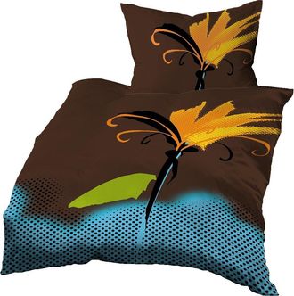 Gerald Wittmann Bettwäsche 140x200 cm + 70x90 cm, Baumwolle Renforce, Blumen Braun Orange Blau