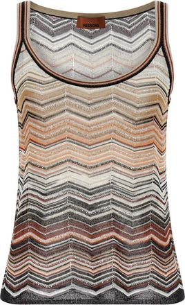 Missoni Femme, Tops, Multicolore, Taille: 44 FR Haut sans manches &agrave; col ras du cou en viscose lam&eacute;e &agrave; chevrons avec sequins