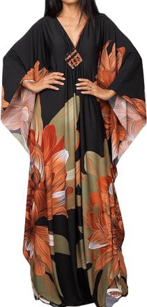 Bsubseach Plus Size Caftan Kleider f&uuml;r Damen Strandkleid Fledermaus &Auml;rmel Sommer Maxi Kaftan Kleid Orange Gr&uuml;n Blume