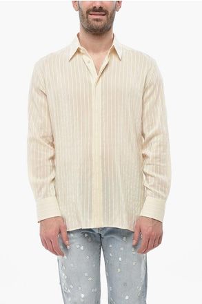 Saint Laurent Silk and Cotton Shirt with Tone-on-Tone Stripes size 40