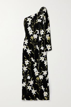 Bernadette Nel Asymmetrische Robe Aus Samt Mit Blumenprint Und Schleife - Schwarz