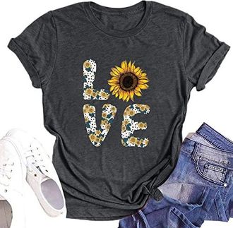 Generic T-shirt imprim&eacute; &agrave; manches courtes et col rond pour la Saint-Valentin 2026, gris fonc&eacute;, XXL