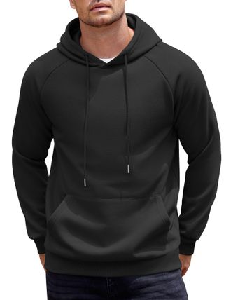Coofandy Hoodie Herren Kapuzenpullover Warm Pullover Sweatshirt mit Kapuze Fleece Pullover Baumwolle Sweatshirt M&auml;nner Hoody mit Taschen Schwarz XL