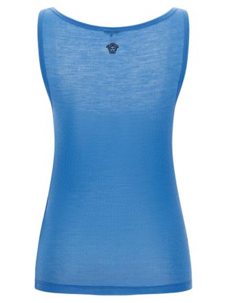 Versace Ribbed Virgin Wool Tank Top - Blue