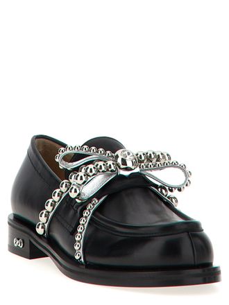 Mach & Mach Womens Black Leather Slip-On Loafers