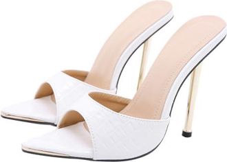 Hemoton Sandales &agrave; Talons Aiguilles Effil&eacute;s Femme &Eacute;l&eacute;gantes &eacute;t&eacute; Talon Stable Confort Style Raffin&eacute; Blanc