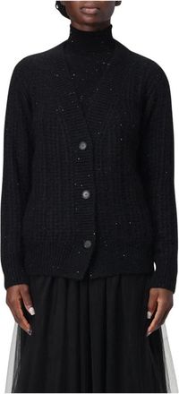 Fabiana Filippi Femme, Pulls, Noir, Taille: 42 FR Gilet Tricot Orné de Sequins