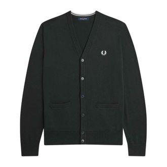 Fred Perry Gestrickte Strickjacke mit V-Ausschnitt - - Knitwear - Herren - Gr&uuml;n - XL