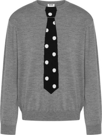 Moschino Homme, Pulls, Gris, Taille: S Pull ras du cou en laine m&eacute;rinos extra-fine avec intarsia
