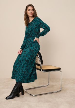 Tamaris Maxikleid TAMARIS, Damen, Gr. 34, N-Gr, gr&uuml;n (petrol schwarz gemustert), Jersey, Obermaterial: 95% Viskose, 5% Elasthan, gemustert, figurbetont lang, 