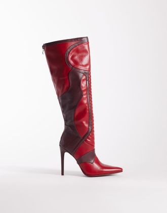 Azalea Wang Azalea Wang - Rodrigo - Kniehohe Stiefel in Rot mit hohem Absatz
