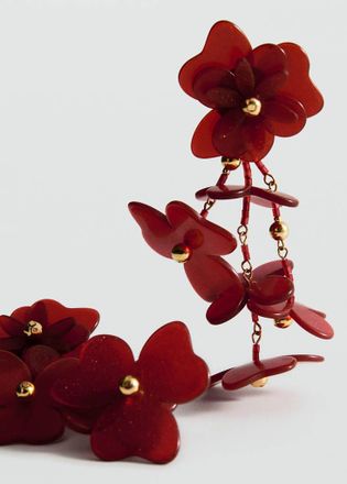 Mango Ohrh&auml;nger mit Blumen granatrot - Damen - Einheitsgr&ouml;&szlig;e - MANGO