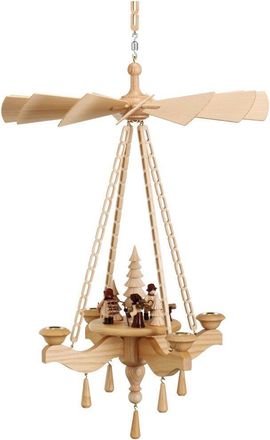 Unger Deckenpyramide - H&auml;ngepyramide Motiv Waldfiguren 0866/T inkl. 4 Teelichtaufstecker - Original Erzgebirge