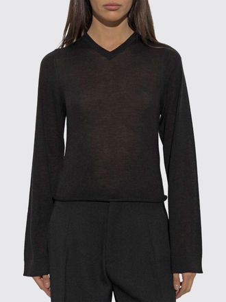 Iro Pull en pure laine noire &agrave; col V et manches longues