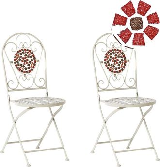 Beliani Beliani - Gartenstühle 2er Set Weiß aus Metall Mosaik Muster Zusammenklappbar Klappstühle Outdoor Terrassenmöbel Gartenmöbel Balkonmöbel