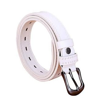 Generic Ceinture en cuir fin avec boucle en cuir pour jeunes hommes, blanc, taille unique