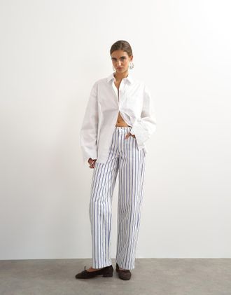 Topshop jean relaxed taille basse cintr&eacute; &agrave; rayures bleu et lilas-Multi
