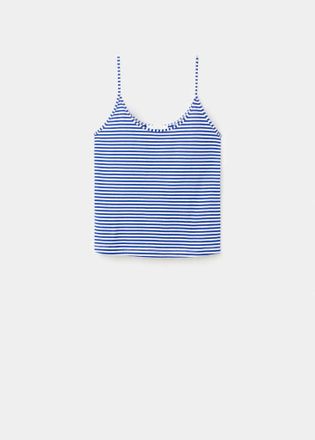 Mango Top coton rayure tiss&eacute;e bleu - Femme - S - MANGO
