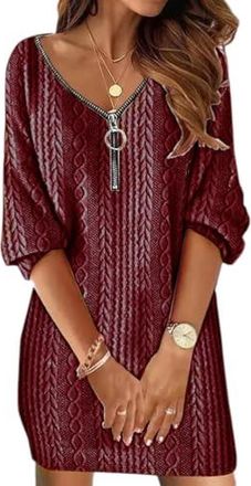 Onsoyours Robe Femmes Casual Long Tops Automne Hiver Fermeture Éclair Manches Longues Robe Pullover Tunique Ample Couleur Unie Mini Robe Sweat Décontracté Robe 
