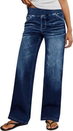 Generic Jean Femme Taille Haute Coupe Droite Trousers Confortable Contr&ocirc;le du Ventre Elastique Jeans Femme Stretch Denim Pantalon avec Poches Mode Large Taill