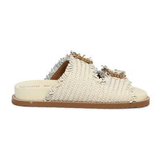 Coral Blue Leder Sandale mit Schmuck Schnalle - - Shoes - Damen - Wei&szlig; - 36 EU