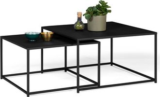 IDMarket Idmarket - Lot de 2 tables basses gigognes davis 60/70 en métal noir mat design industriel