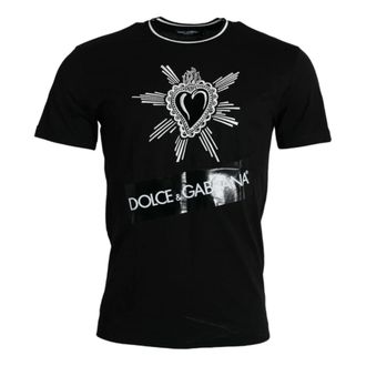 Dolce & Gabbana Homme, Tops, Noir, Taille: XS T-shirt noir avec coeur sacr&eacute;
