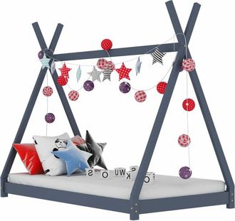 vidaXL Cadre de lit denfant Gris Bois de pin massif 70x140 cm