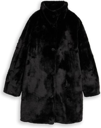 Tom Tailor Damen 1048286 Fake Fellmantel mit Stehkragen, 14482-Deep Black, M