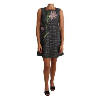 Dolce & Gabbana Hahnentritt Kleid mit Blumenapplikationen - - Dresses - Damen - Grau - S