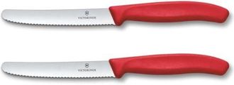 Victorinox by Swiss Army Swiss Classic, Frühstücksmesser, Brötchenmesser Set 2teilig, Scharfe Klinge, Wellenschliff, 11 cm, Rostfreier Stahl, Rot