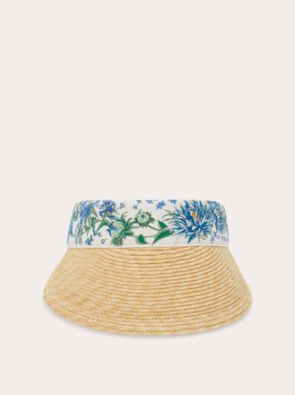 Ferragamo Damen Strohvisor mit Fr&uuml;hlingsprint Blau