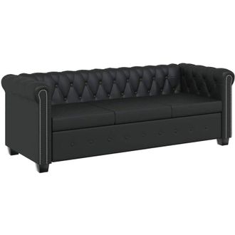 vidaXL Vidaxl - Canap&eacute; Chesterfield &agrave; 3 places cuir synth&eacute;tique noir