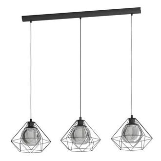 Eglo Suspension Vernham, lampe suspendue 3 flammes vintage, style industriel et r&eacute;tro, suspension en acier et verre fum&eacute; noir, lampe de table &agrave; manger susp