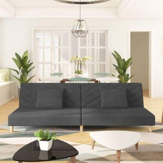 vidaXL Schlafsofa 2-Sitzer mit 2 Kissen Dunkelgrau Stoff - Vidaxl