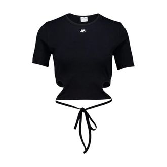Courr&egrave;ges Femme, Tops, Noir, Taille: 40 FR T-shirt &agrave; d&eacute;coupes contrastantes avec ruban