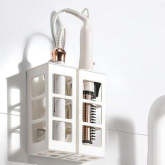 NUOBESTY Wandhalterung f&uuml;r Haarwerkzeuge 2 St&uuml;ck Selbstklebender Lockenstab und Haartrocknerhalter aus Kunststoff in Wei&szlig; und Transparent Organizer f&uuml;r Badezim