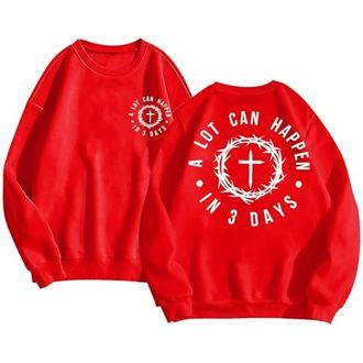 Generic A Lot Can Happen In 3 Days Thorn Crown Jumper Homme Pull Christian Oversize Unisexe Sweatshirt avec poches Imprim&eacute; Lettres Religieuses Manches Longues