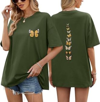 Heekpek Tee Shirt Femme Oversize T Shirts &agrave; Manches Courtes Coton Tr&egrave;s Large Col Rond Haut L&acirc;ches Top Grande Taille T-Shirt, Vert Militaire, XL