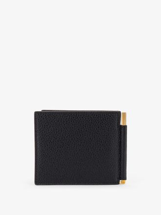 Tom Ford Mens Money Clip Wallet T-Line Grained Leather Black & Cardholders
