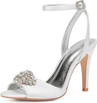 Generic Chaussures De Mariage Femme Talon Aiguille Mariée Bride Haut Chaussure Bout Ouvert Mariage Chic Heel Sandales 10.5Cm,Ivoire,39 EU
