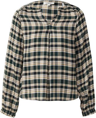 s.Oliver Langarmbluse Bluse Karo-Bluse mit Faltendetail und elastischen &Auml;rmelb&uuml;ndchen
