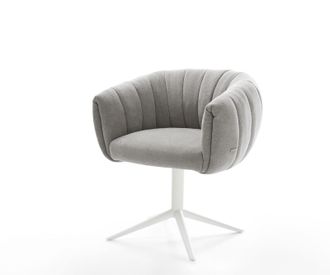 DELIFE Drehstuhl Jada-Flex Strukturstoff Soft Grau Fu&szlig;kreuz Wei&szlig; 360&deg; drehbar Wippfunktion Taschenfederkern, Esszimmerst&uuml;hle