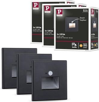 Paulmann 5272 Kit LED encastr&eacute;s muraux Edge Lot de 3 80x42mm 3x1,2W 3x25lm 230V 2700K noir mat