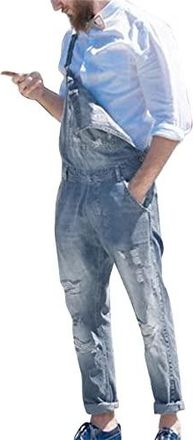 Generic Jean Homme Regular Pantalon Jeans Salopette en denim pour homme avec bretelles et d&eacute;tails d&eacute;chir&eacute;s, id&eacute;ale pour des v&ecirc;tements de travail ou un look d&eacute;