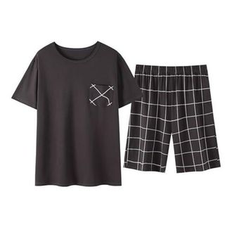 Generic Ensemble Complet pour Homme - Pyjama &agrave; Manches Courtes - 2 pi&egrave;ces - Haut et Short - avec Poches - Combinaison de Loisirs en Coton Respirant - Coupe Am