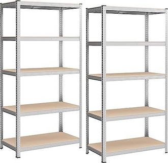 Songmics Lot de 2, Étagère de Rangement à 5 Niveaux, 50 x 100 x 200 cm, Capacité 600 kg, Planches Réglables, Style Industriel, pour Cuisine, Salon, Argent GLR0