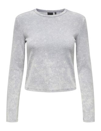 Only Damen ONLVIOL Life LS Rib T-Shirt XT WVN Top, Light Grey Melange, X-Large