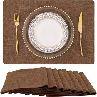 Homing Tischsets aus Baumwollleinen, waschbar, Bauernhaus-Esstischmatten f&uuml;r drinnen und drau&szlig;en, leicht zu reinigen, Braun, 33 x 48 cm, 8 St&uuml;ck