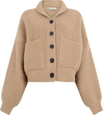 Tory Burch Cardigan court en laine c&ocirc;tel&eacute;e - Femme - Pulls - Beige - Taille: 36 FR